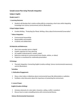 Assignment No. 4 lesson plan using thematic integration with ...
