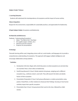 Assignment No. 4 lesson plan using thematic integration with ...