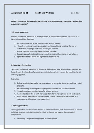 Prevention Practice (Assignment) | DOCX