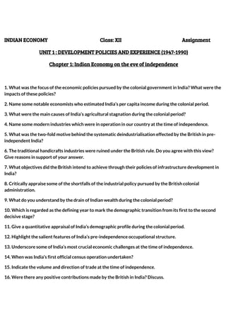 INDIAN ECONOMY CLASS XII | PDF