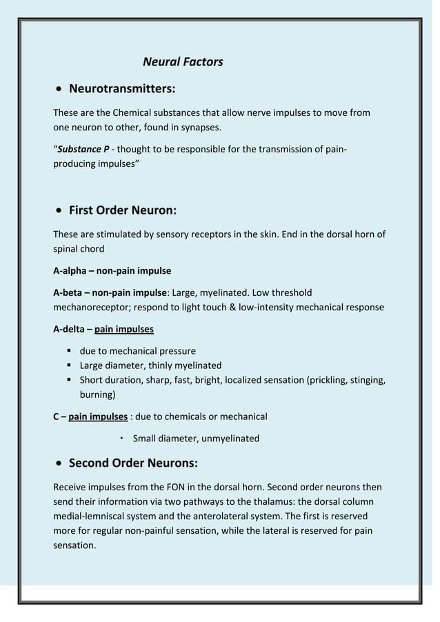 Pain perception , transmission, control & role of physical therapist | DOCX