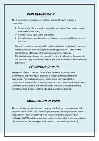 Pain perception , transmission, control & role of physical therapist | DOCX