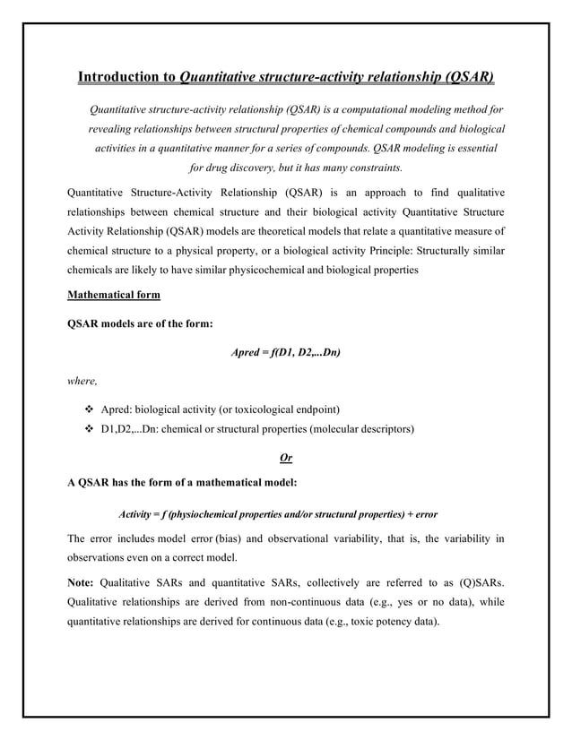 QSAR quantitative structure activity relationship | PDF | Chemistry | Science
