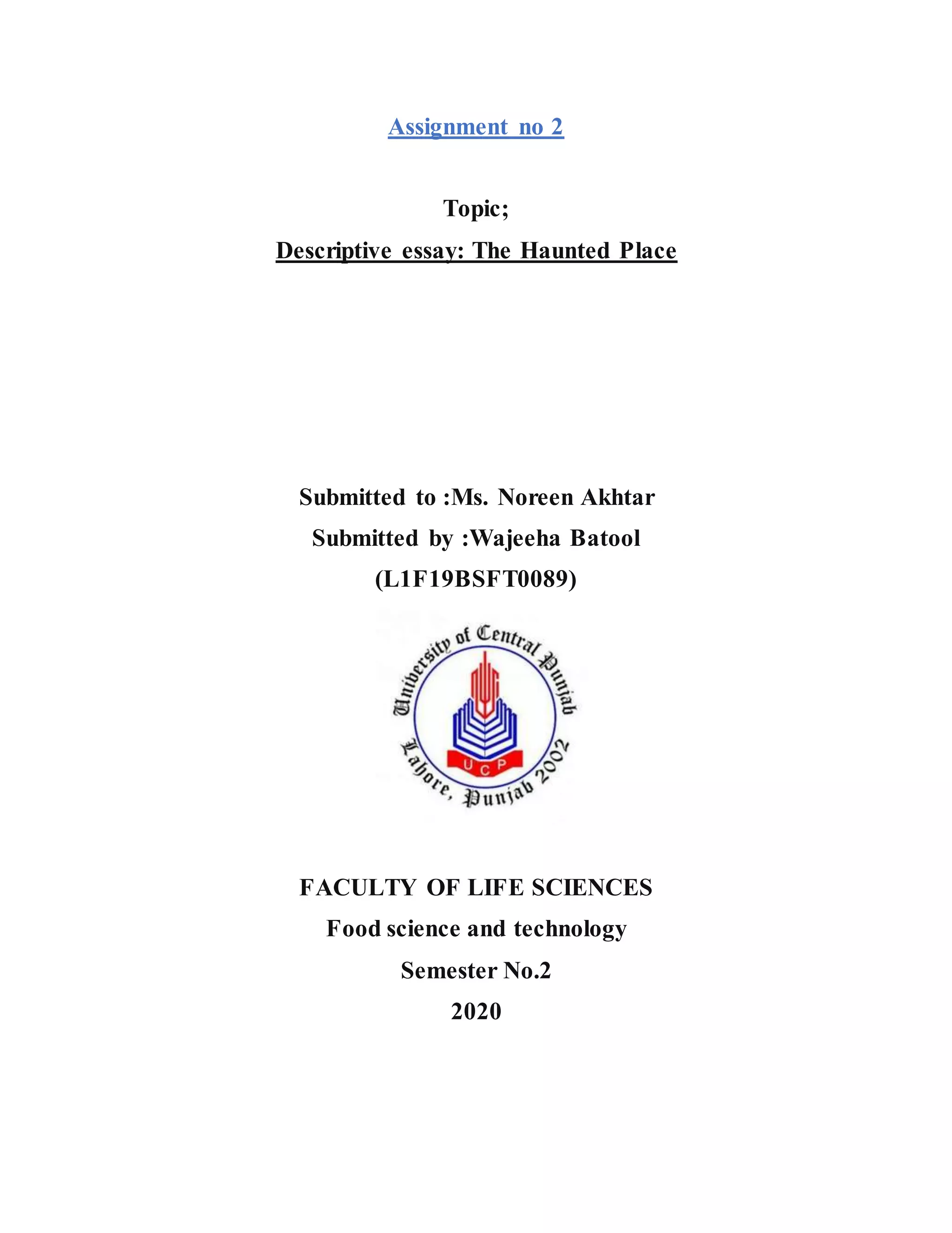 Descriptive essay : The haunted place ; | DOCX