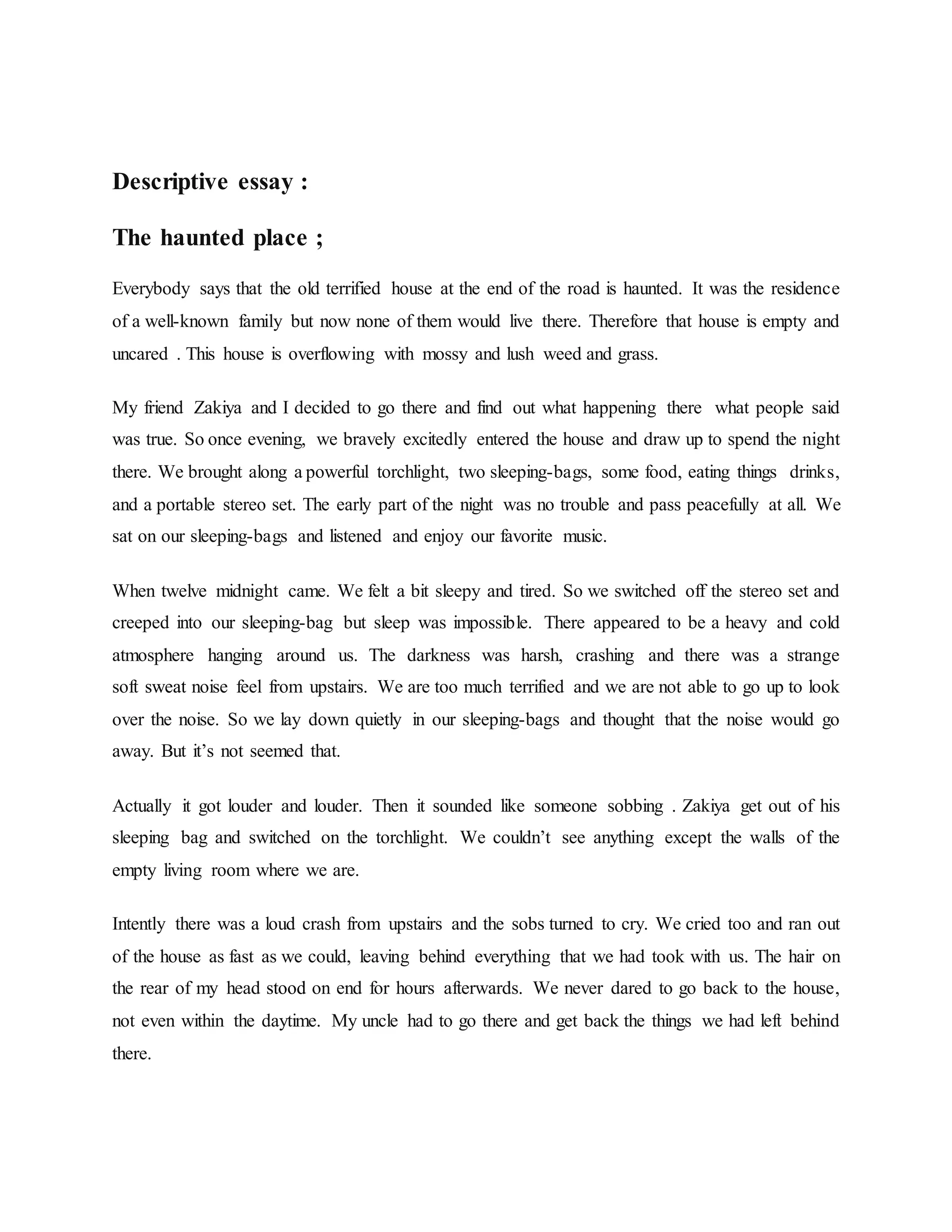 Descriptive essay : The haunted place ; | DOCX