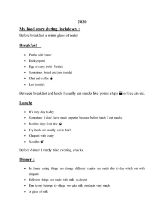 (food story)what you eat in a day daily routine about food diet plan | PDF