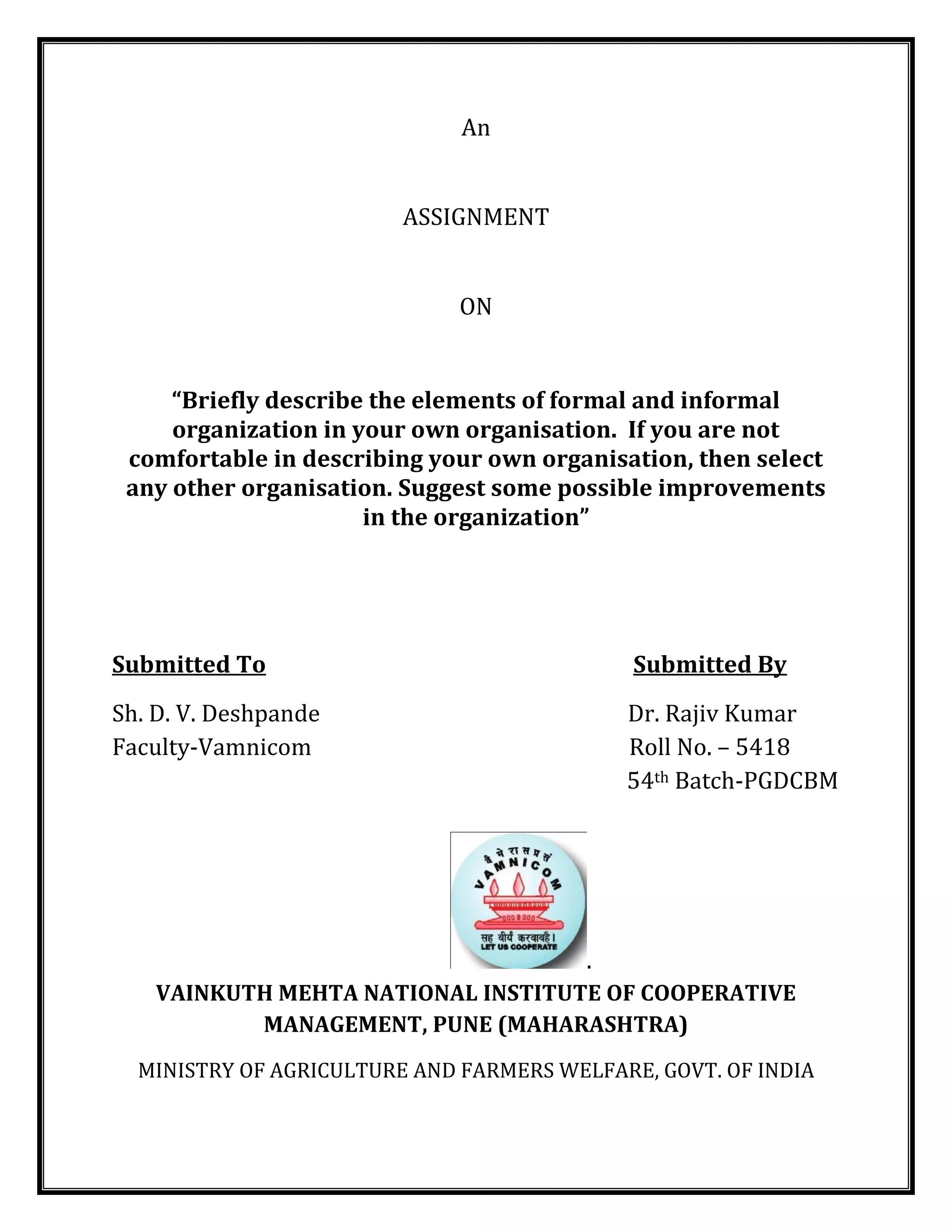 Formal & Informal Organisation structure with example | PDF