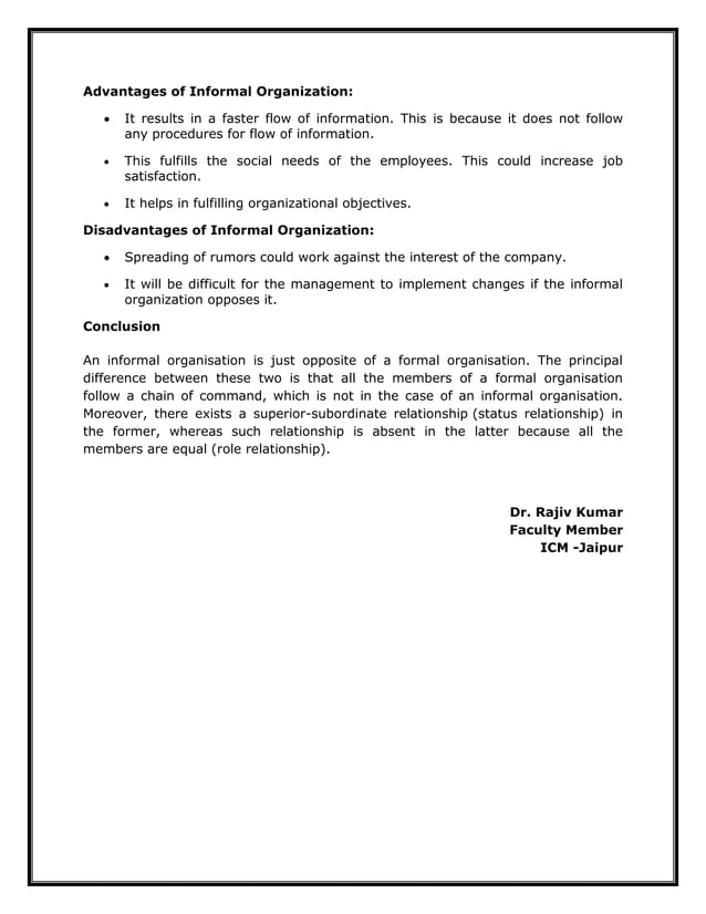 Formal & Informal Organisation structure with example | PDF
