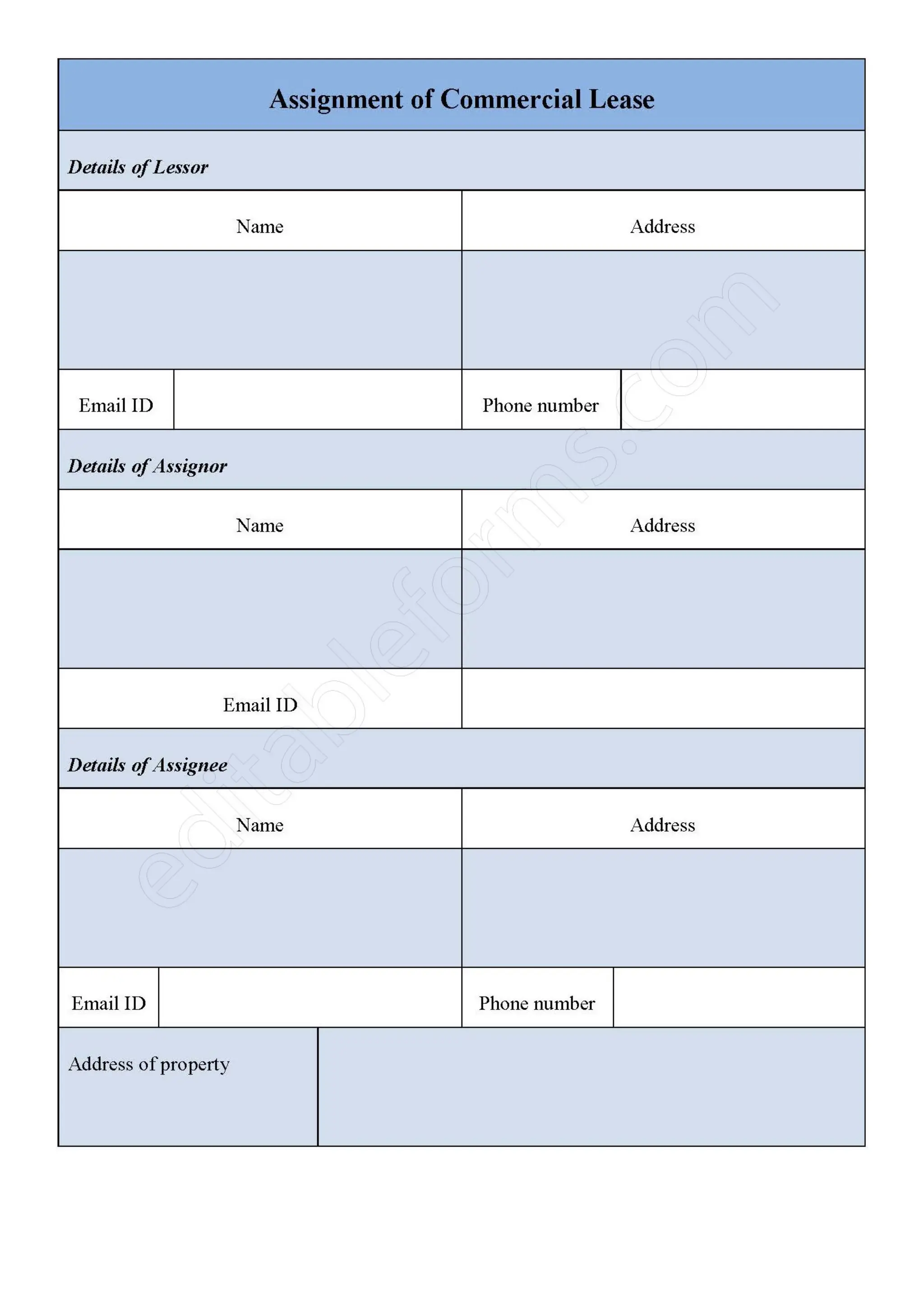 Assignment of Commercial Lease Fillable PDF Template | PDF