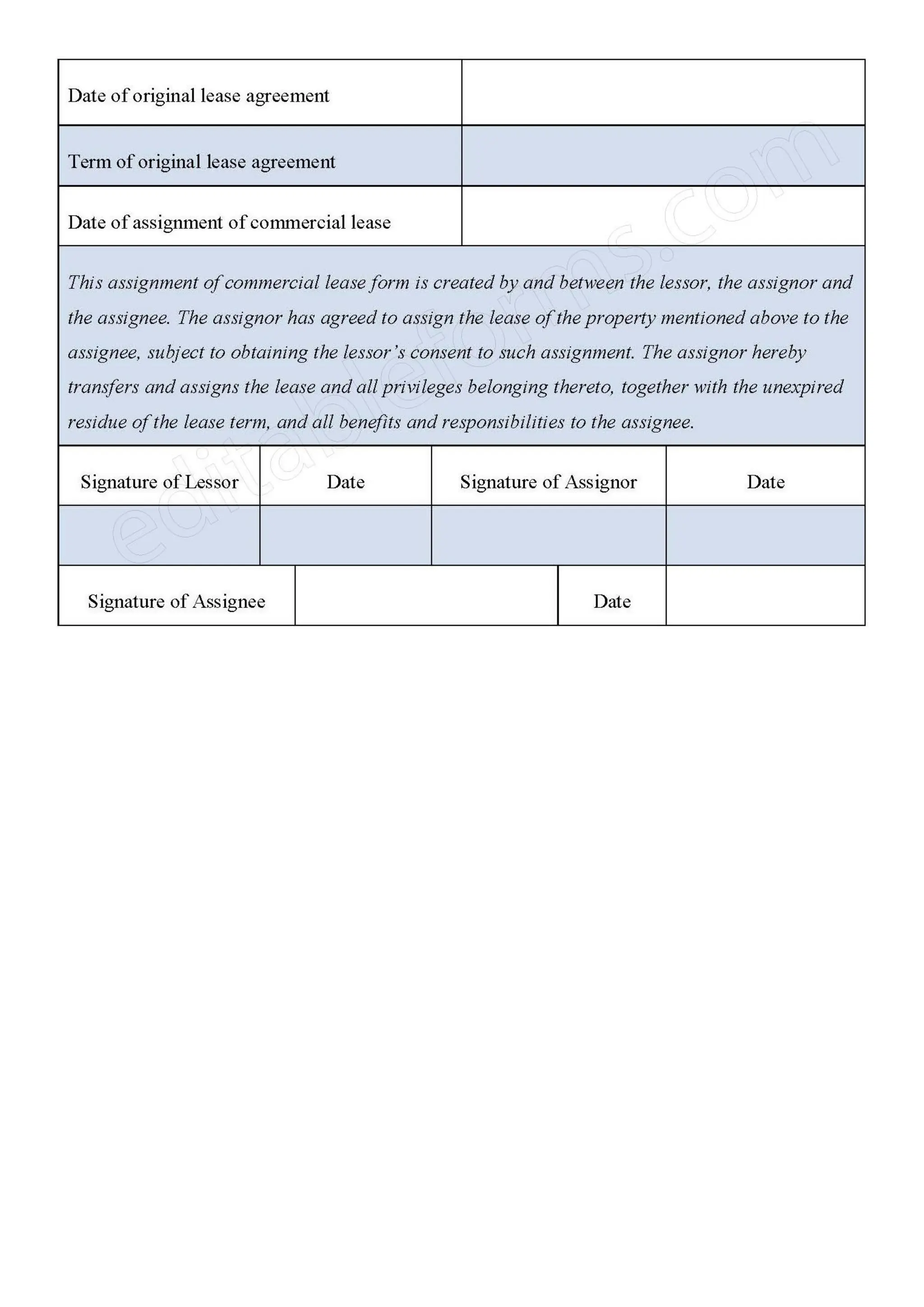 Assignment of Commercial Lease Fillable PDF Template | PDF