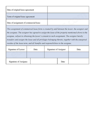 Assignment of Commercial Lease Fillable PDF Template | PDF