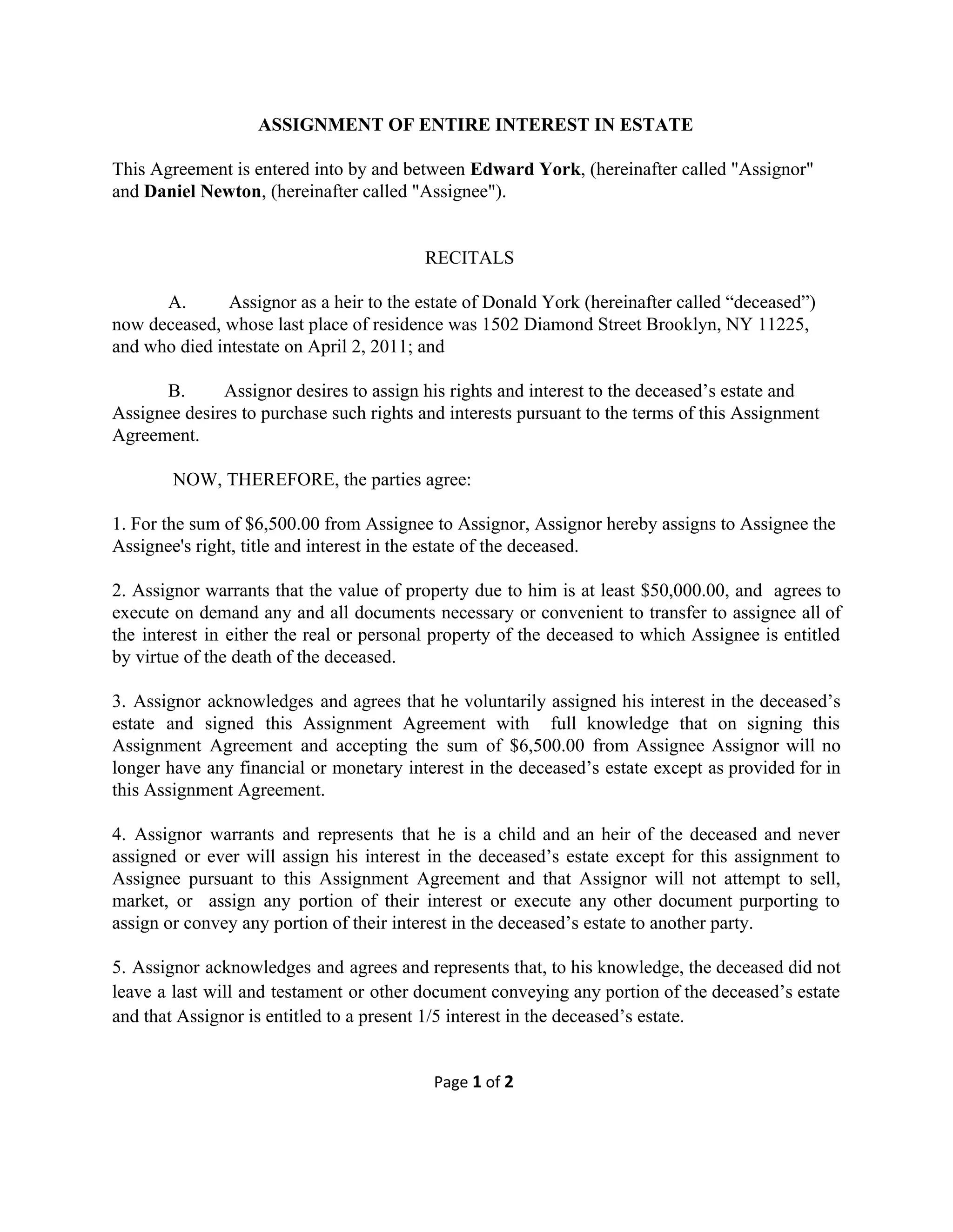 Assignment of entire interest in estate (3) | PDF