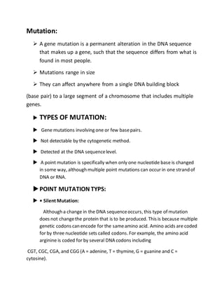 MUTATION TOPIC of geneticsii | PDF