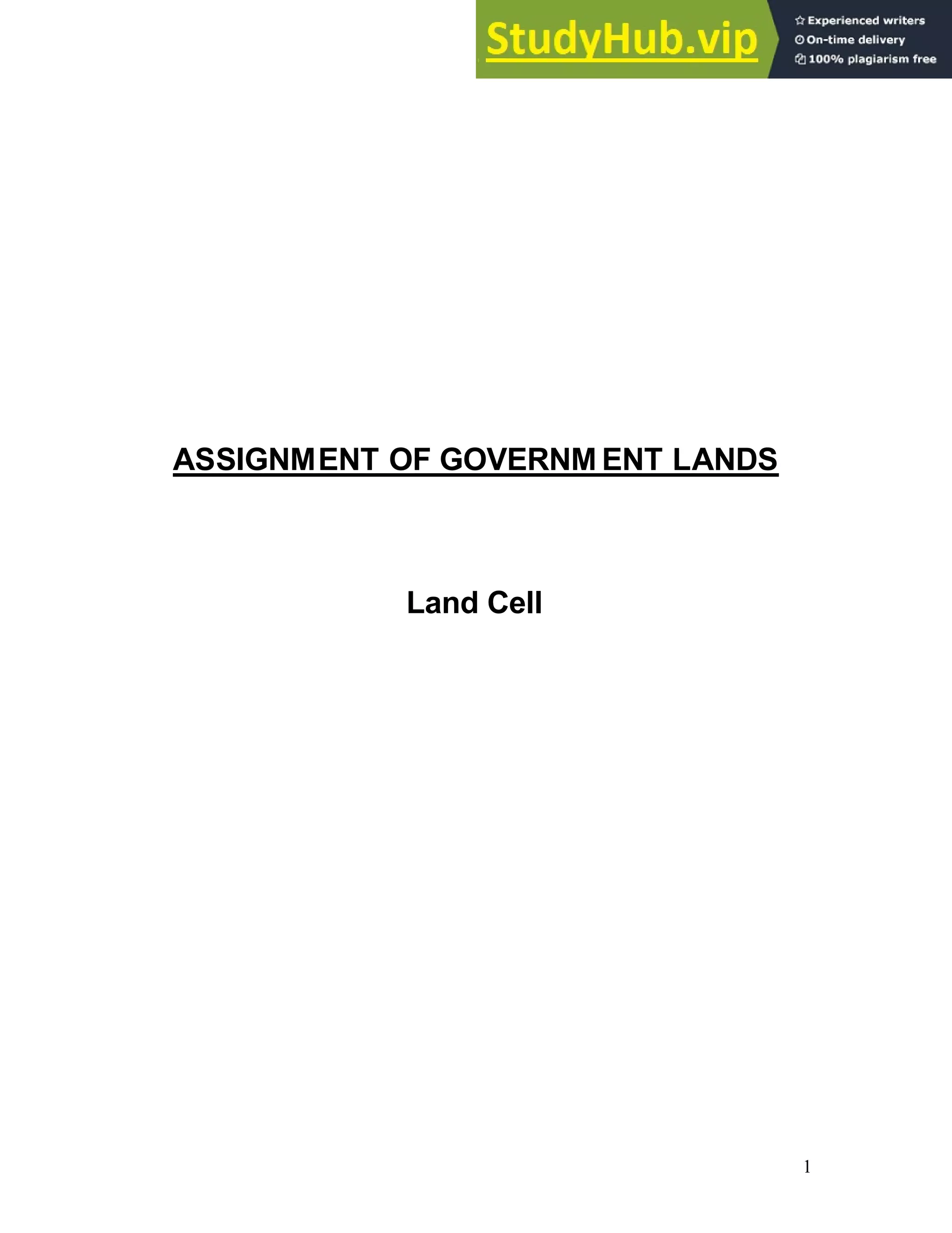 ASSIGNMENT OF GOVERNM ENT LANDS Land Cell 2 ASSIGNMENT OF GOVERNMENT ...