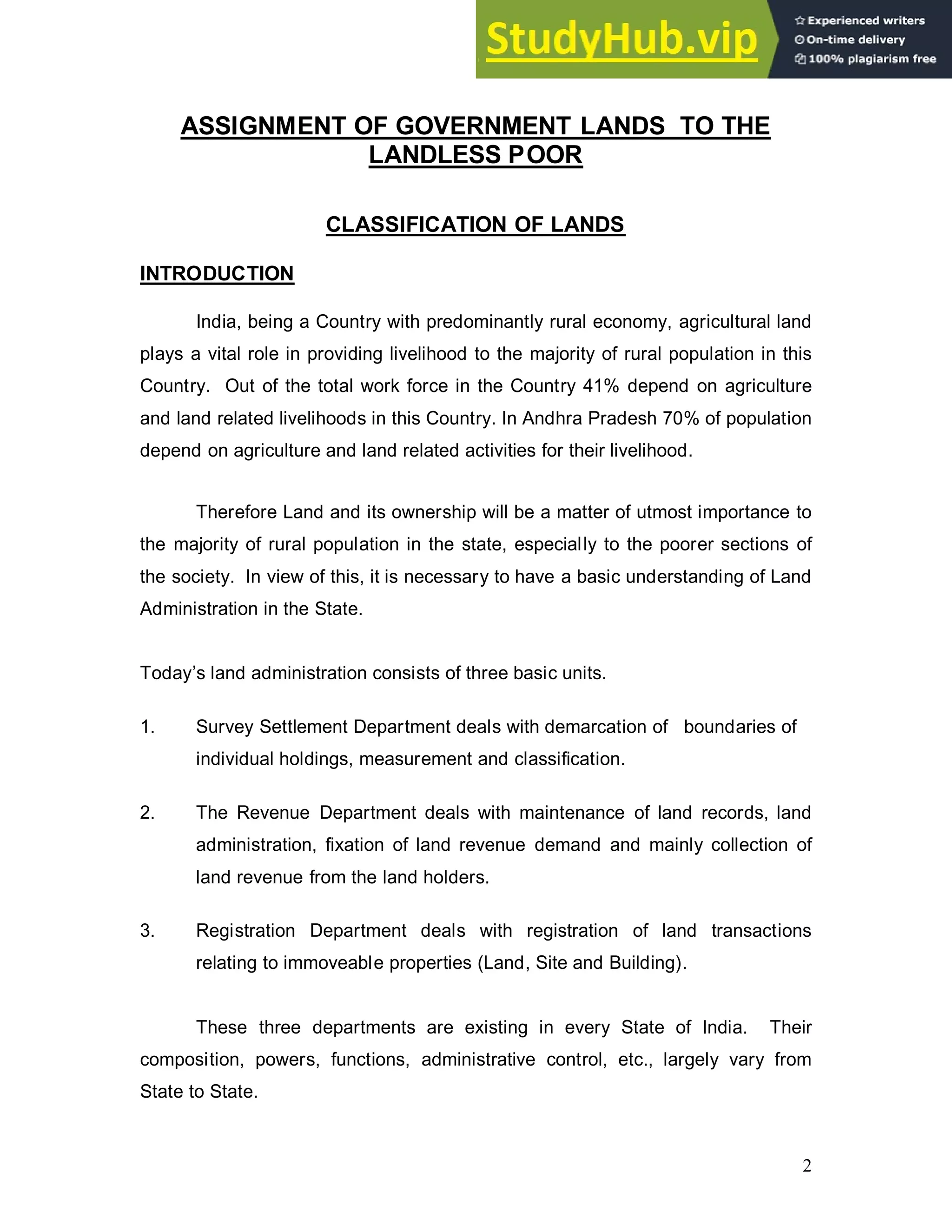 ASSIGNMENT OF GOVERNM ENT LANDS Land Cell 2 ASSIGNMENT OF GOVERNMENT ...