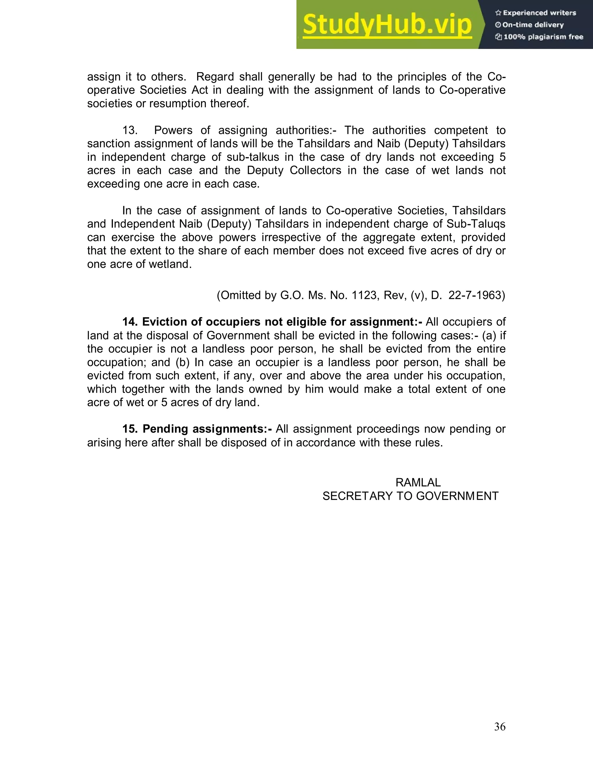 ASSIGNMENT OF GOVERNM ENT LANDS Land Cell 2 ASSIGNMENT OF GOVERNMENT ...