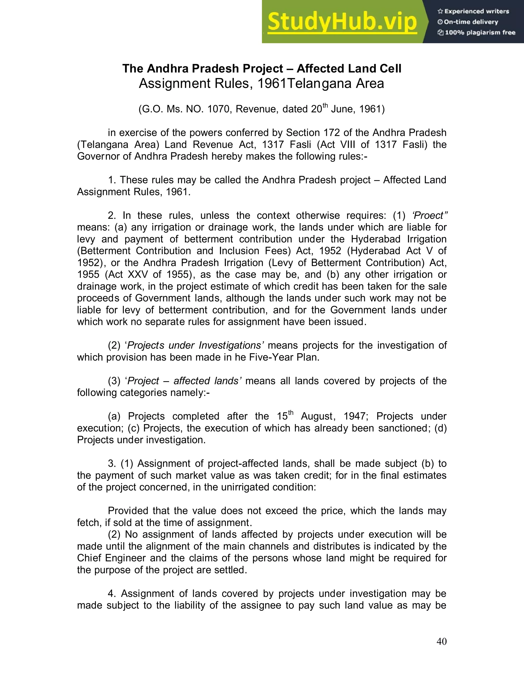 ASSIGNMENT OF GOVERNM ENT LANDS Land Cell 2 ASSIGNMENT OF GOVERNMENT LANDS TO THE LANDLESS POOR ...