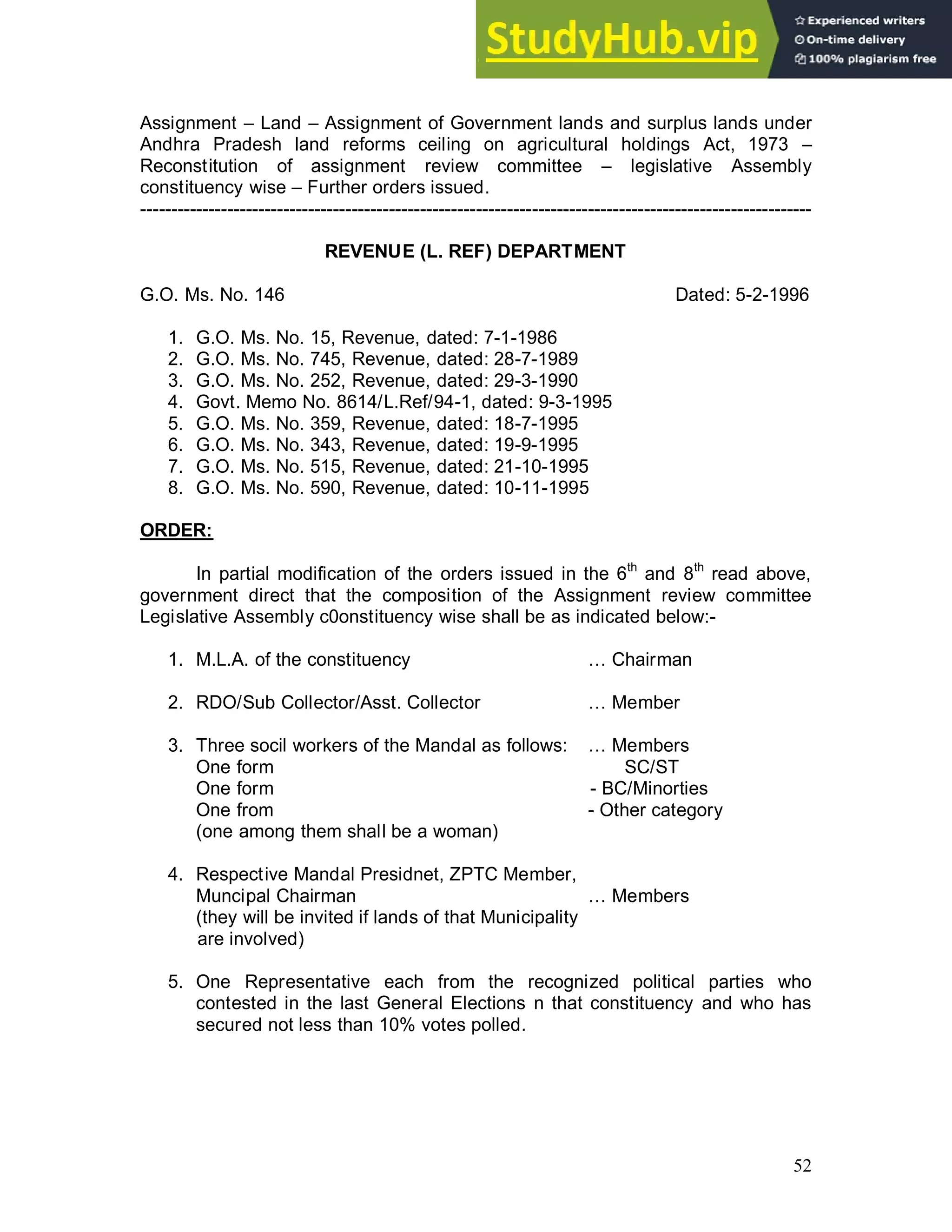 ASSIGNMENT OF GOVERNM ENT LANDS Land Cell 2 ASSIGNMENT OF GOVERNMENT ...