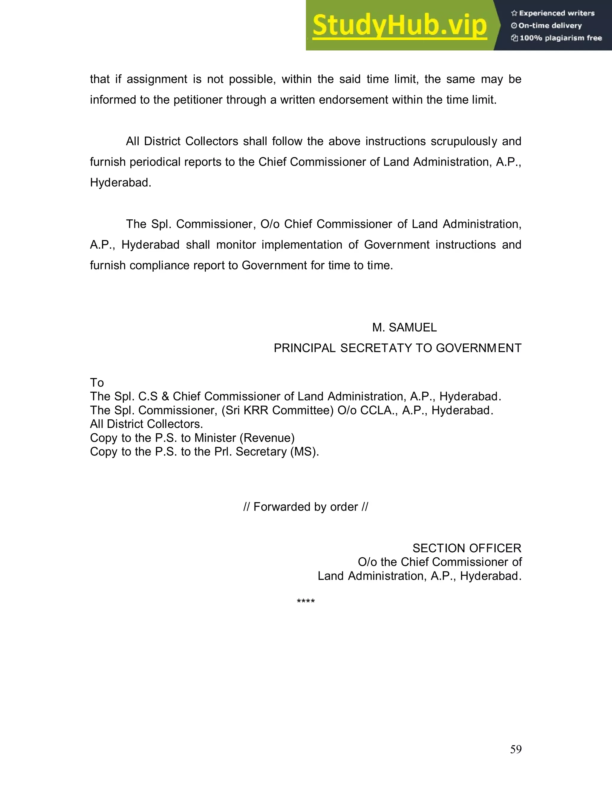 ASSIGNMENT OF GOVERNM ENT LANDS Land Cell 2 ASSIGNMENT OF GOVERNMENT ...