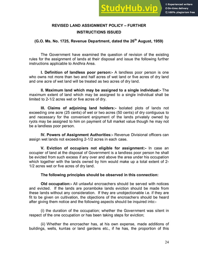 ASSIGNMENT OF GOVERNM ENT LANDS Land Cell 2 ASSIGNMENT OF GOVERNMENT ...