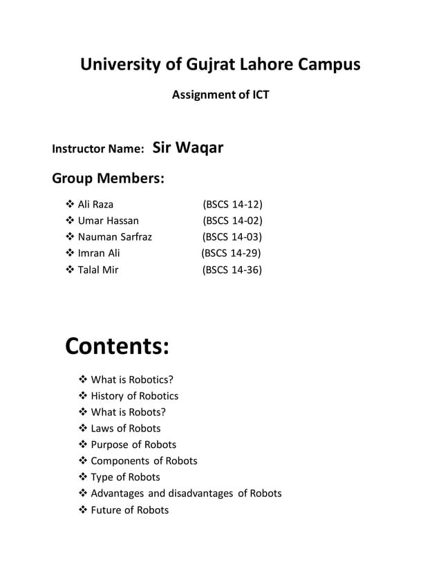 Assignment of ict robotics | PDF