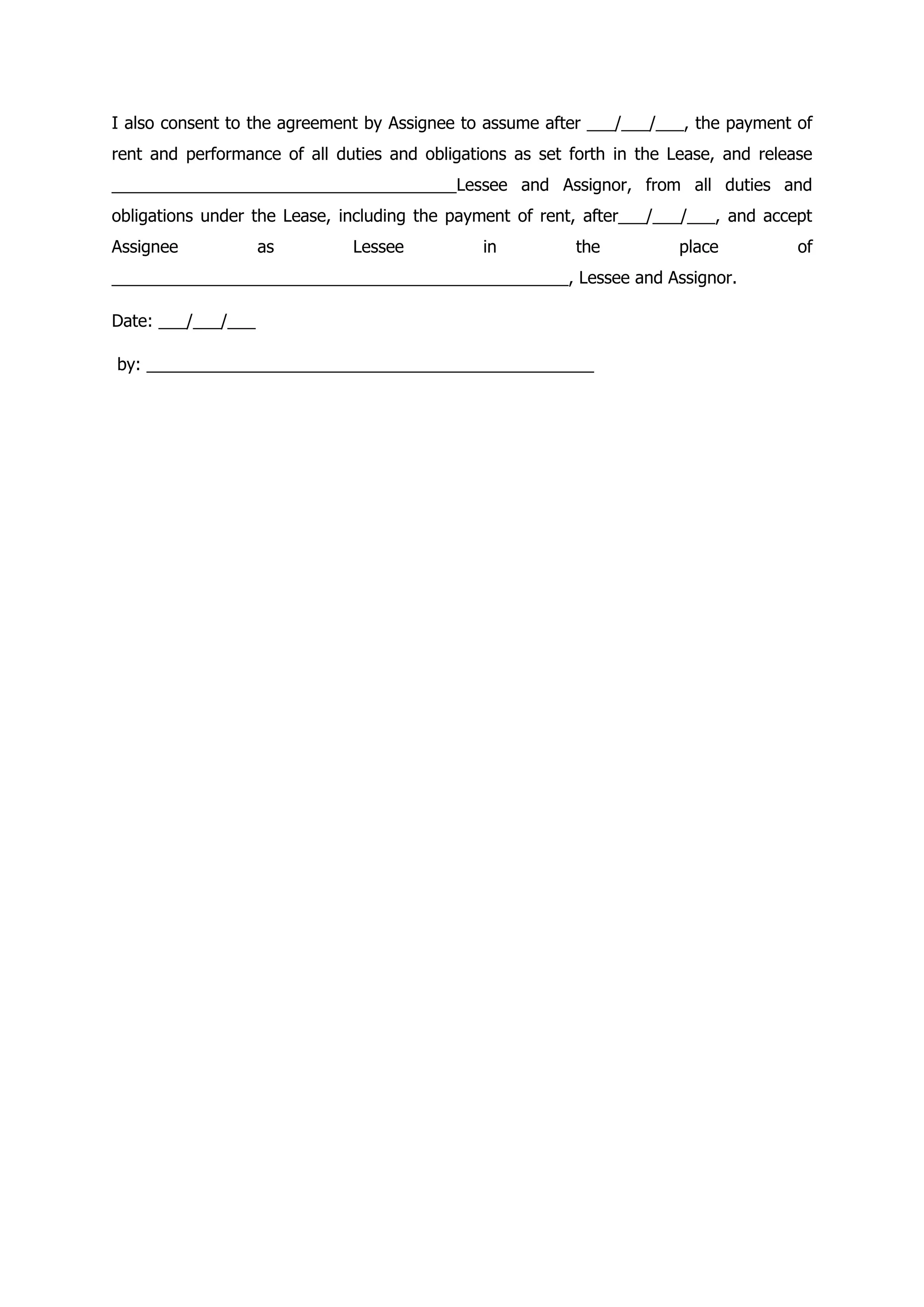ASSIGNMENT OF LEASE BY LESSEE WITH CONSENT OF LESSOR | PDF