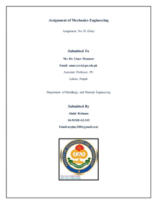 Assignment of mechanics engineering | PDF