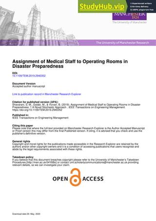 Assignment Of Medical Staff To Operating Rooms In Disaster Preparedness ...