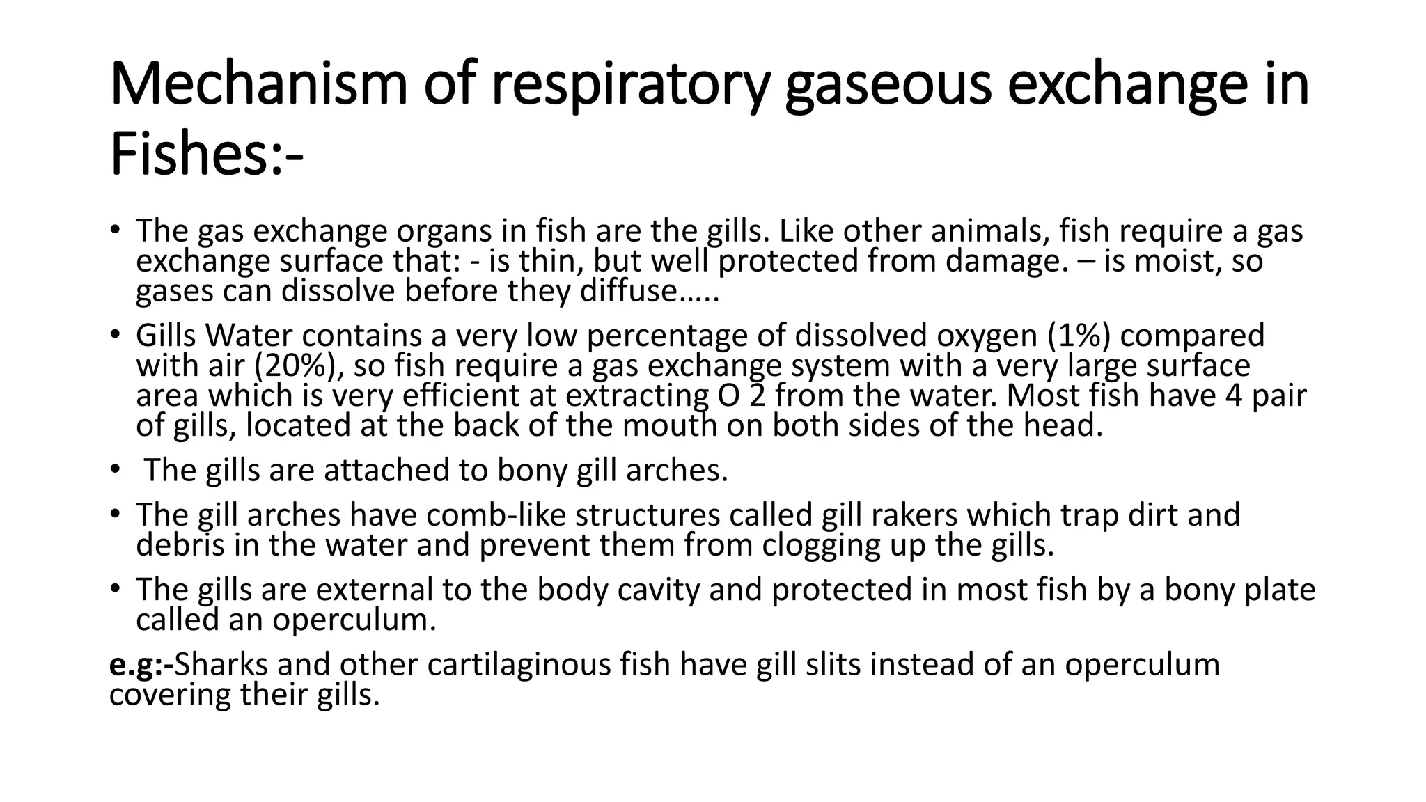 physiology Mechanism of gaseous exchange in aquatic respiratory ...