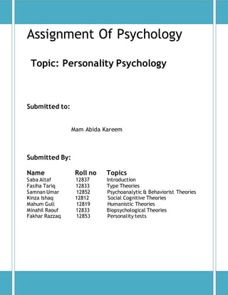 Assignment of Personality Psychology | DOCX