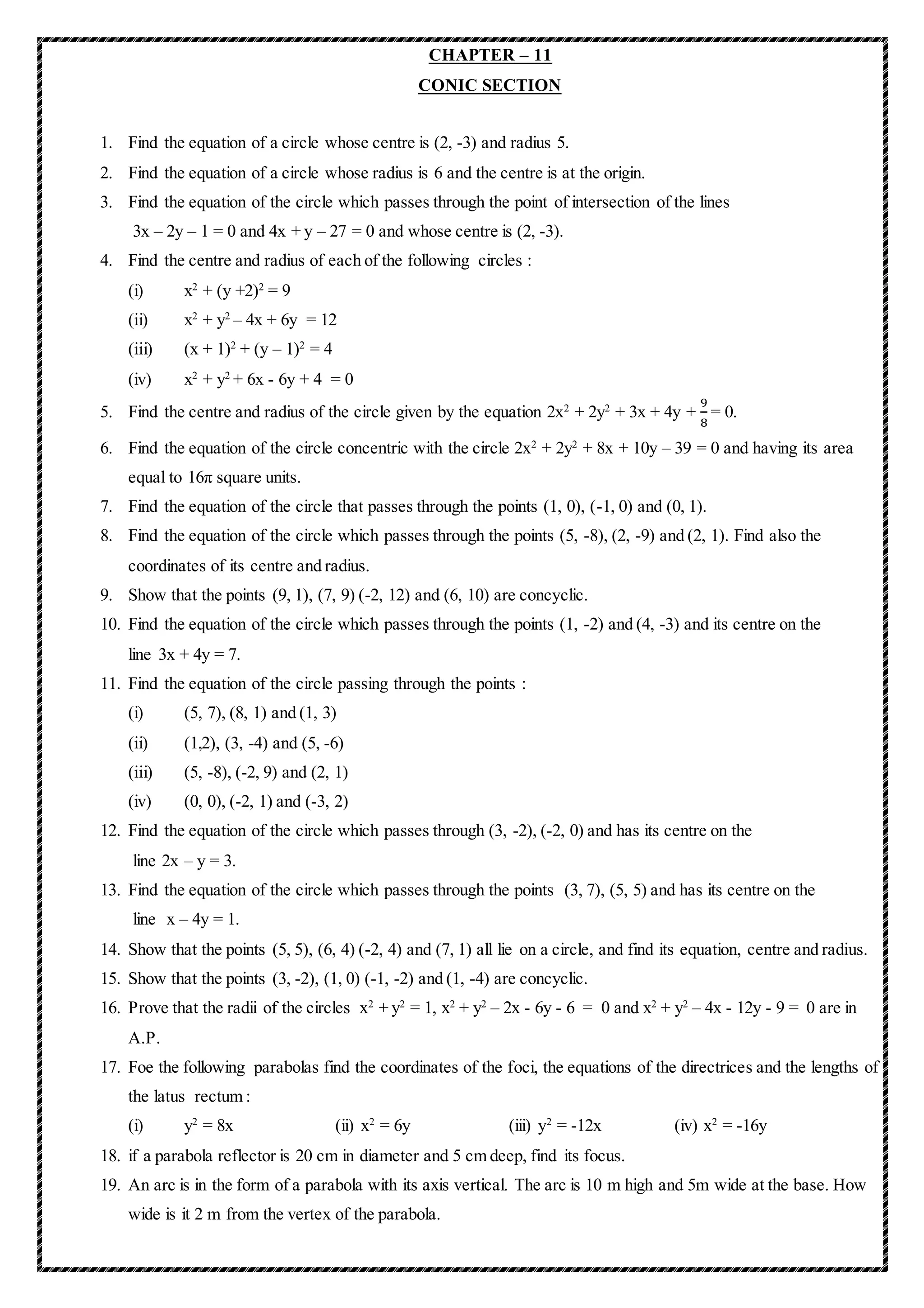 Assignment of straight lines and conic section | DOCX | Physics | Science