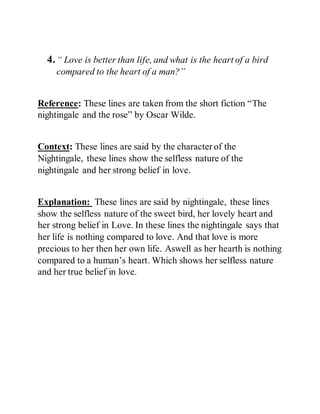 Oscar Wilde as writer and The Nightingale and the Rose text analysis | PDF