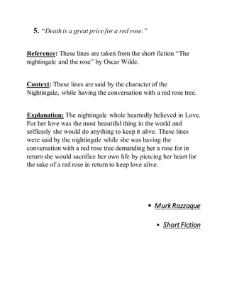 Oscar Wilde as writer and The Nightingale and the Rose text analysis | PDF