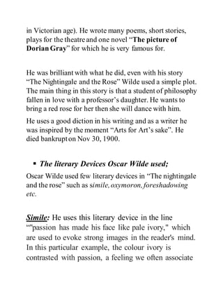 Oscar Wilde as writer and The Nightingale and the Rose text analysis | PDF