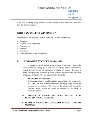 Assignment of winding up of companies | DOCX