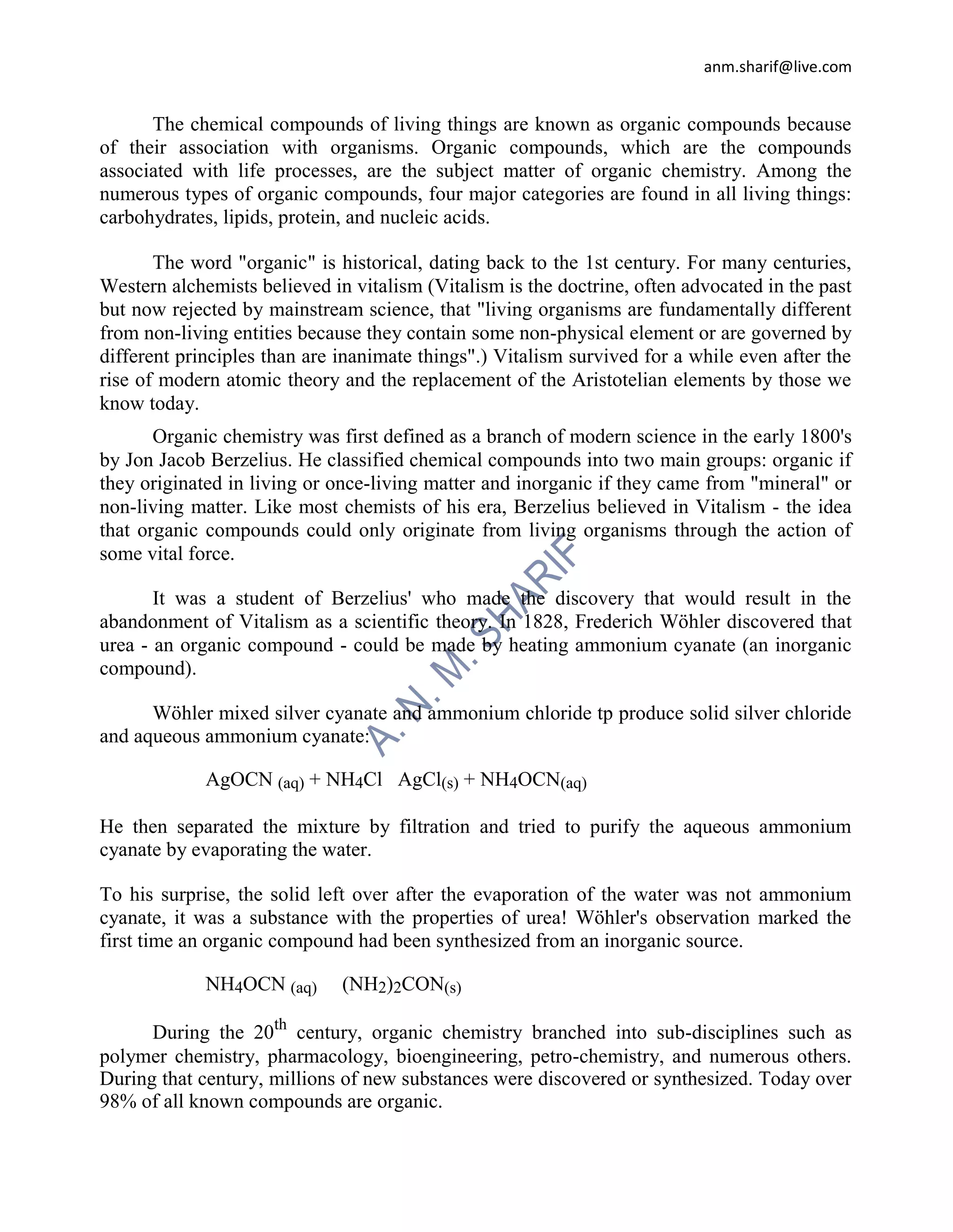 History, Classification, Uses of organic chemistry | PDF