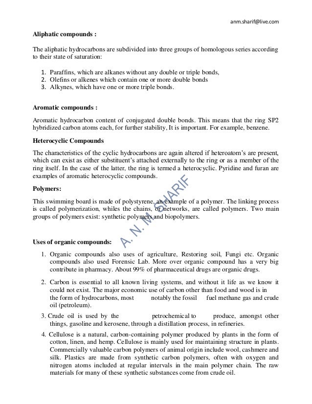 History, Classification, Uses of organic chemistry
