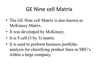 Assignment on bcg matrix and ge9 cell matrix | PPTX