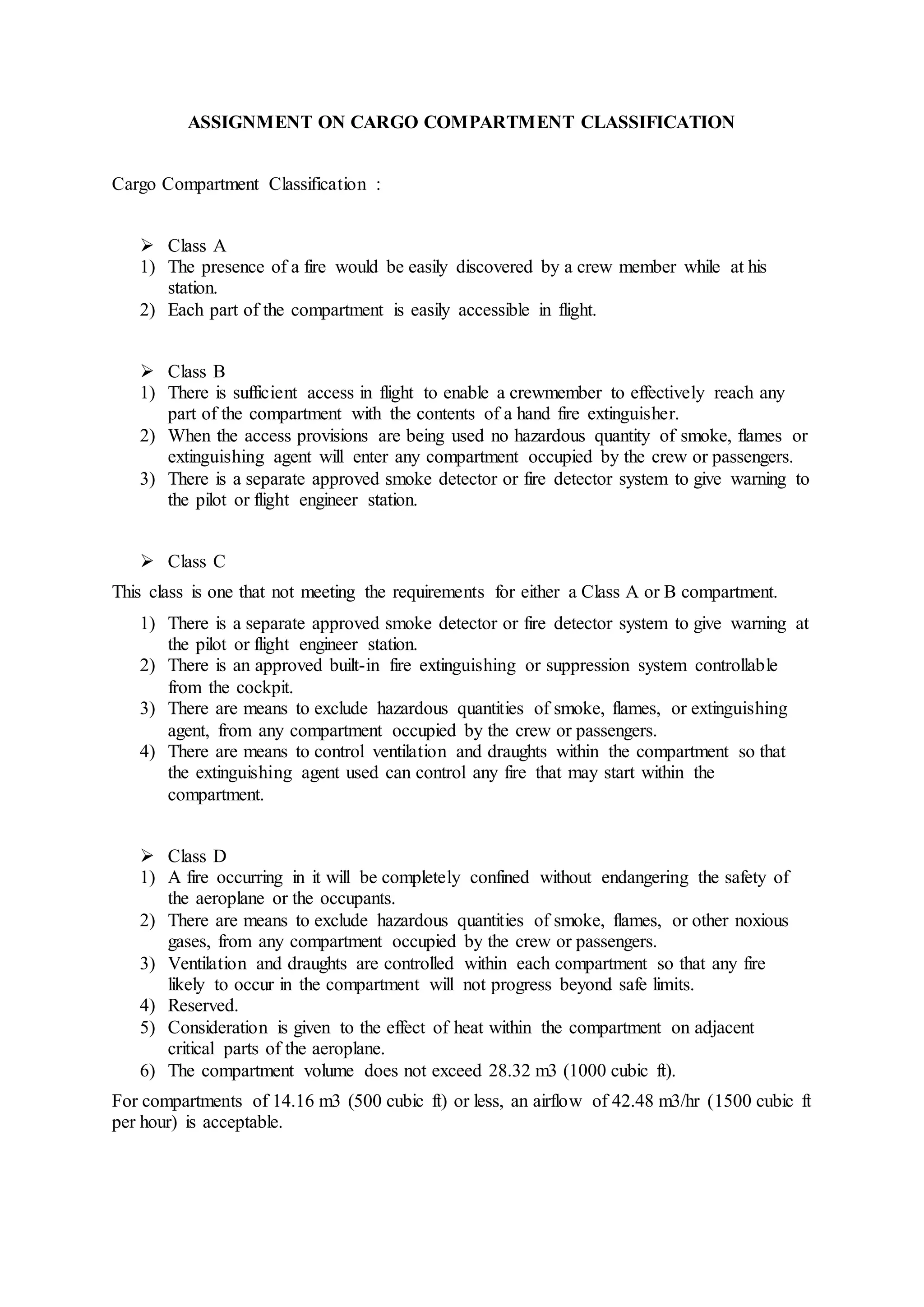 Assignment on cargo compartment classification | DOCX