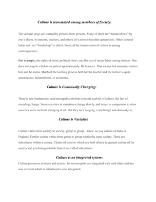 Assignment on culture | PDF
