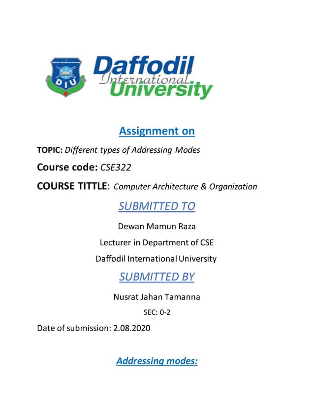 Assignment on different types of addressing modes | PDF