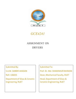 Assignment on dryers | DOCX