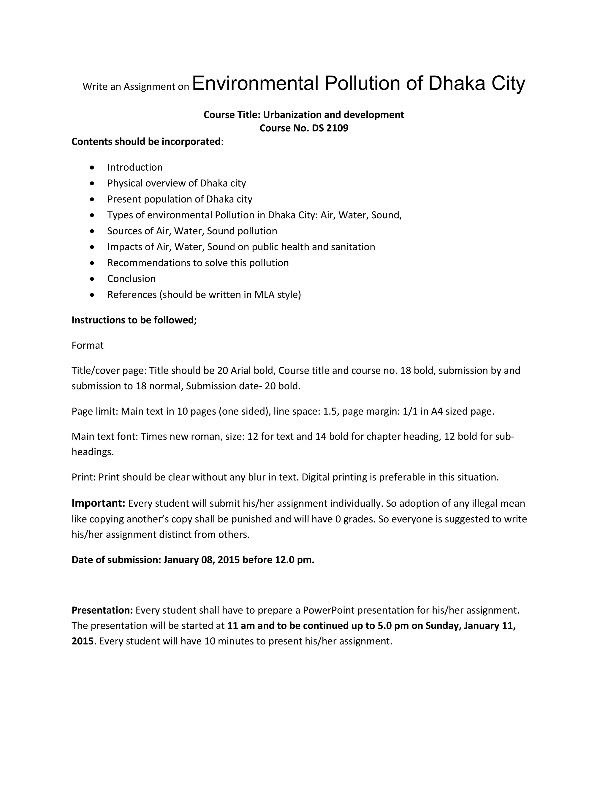 Evironmental pollution of Dhaka city | PDF