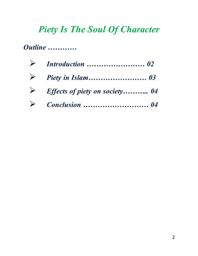 Assignment on essay (piety is the soul of character) | PDF