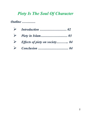 Assignment on essay (piety is the soul of character) | PDF