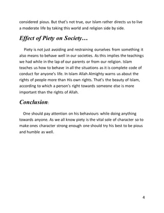 Assignment on essay (piety is the soul of character) | PDF