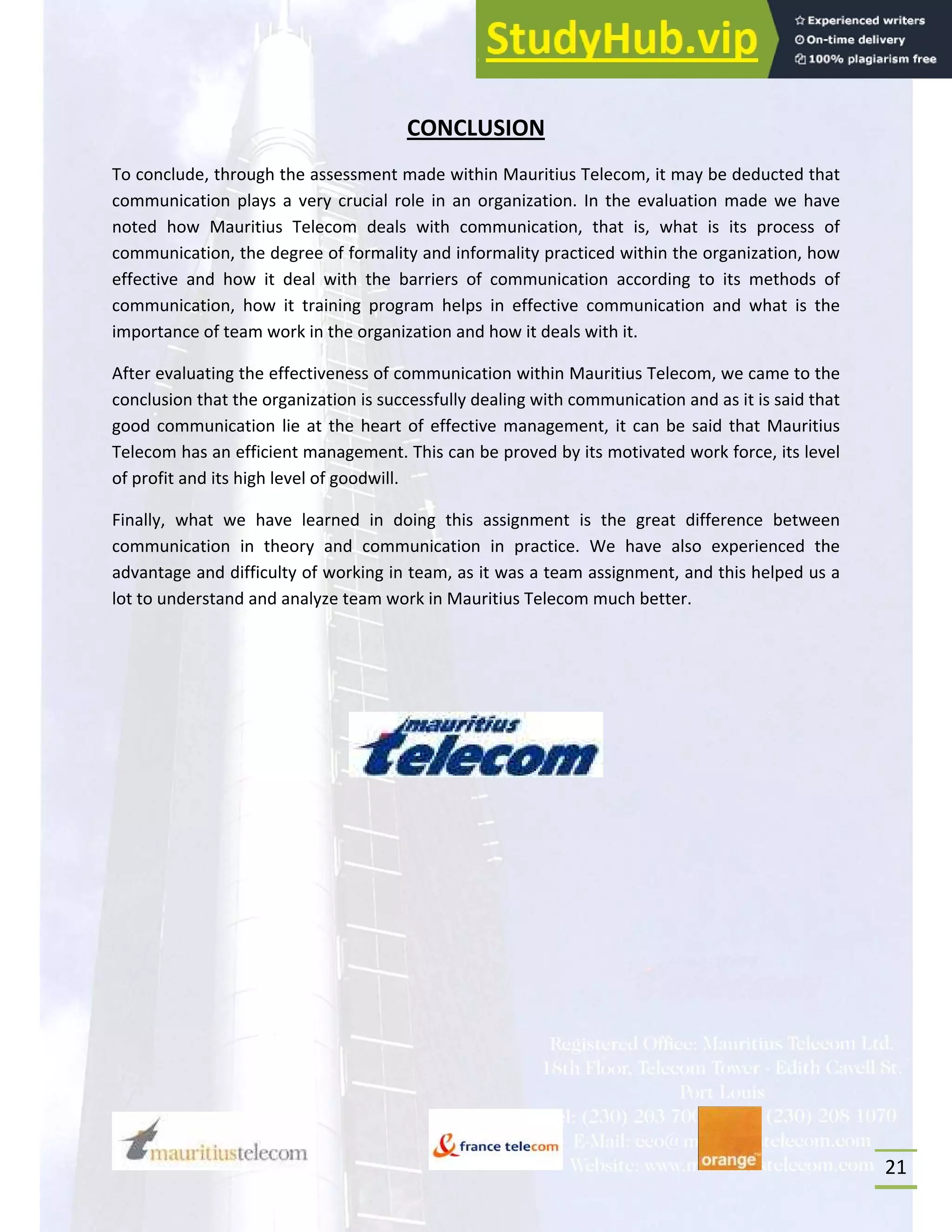 Assignment On Importance Of Communication In An Organisation | PDF