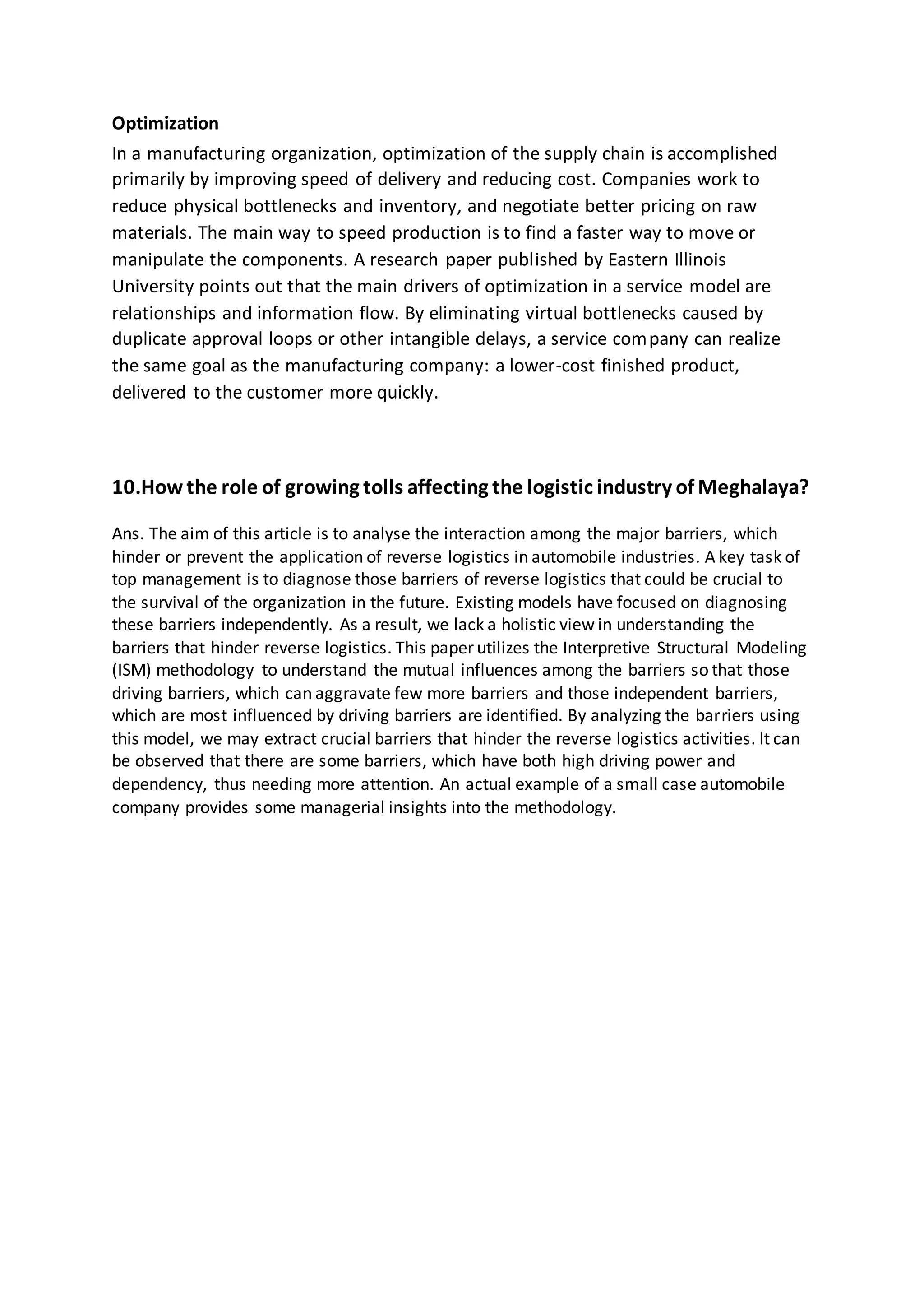 Assignment on logistic and Supply chain Management | DOCX