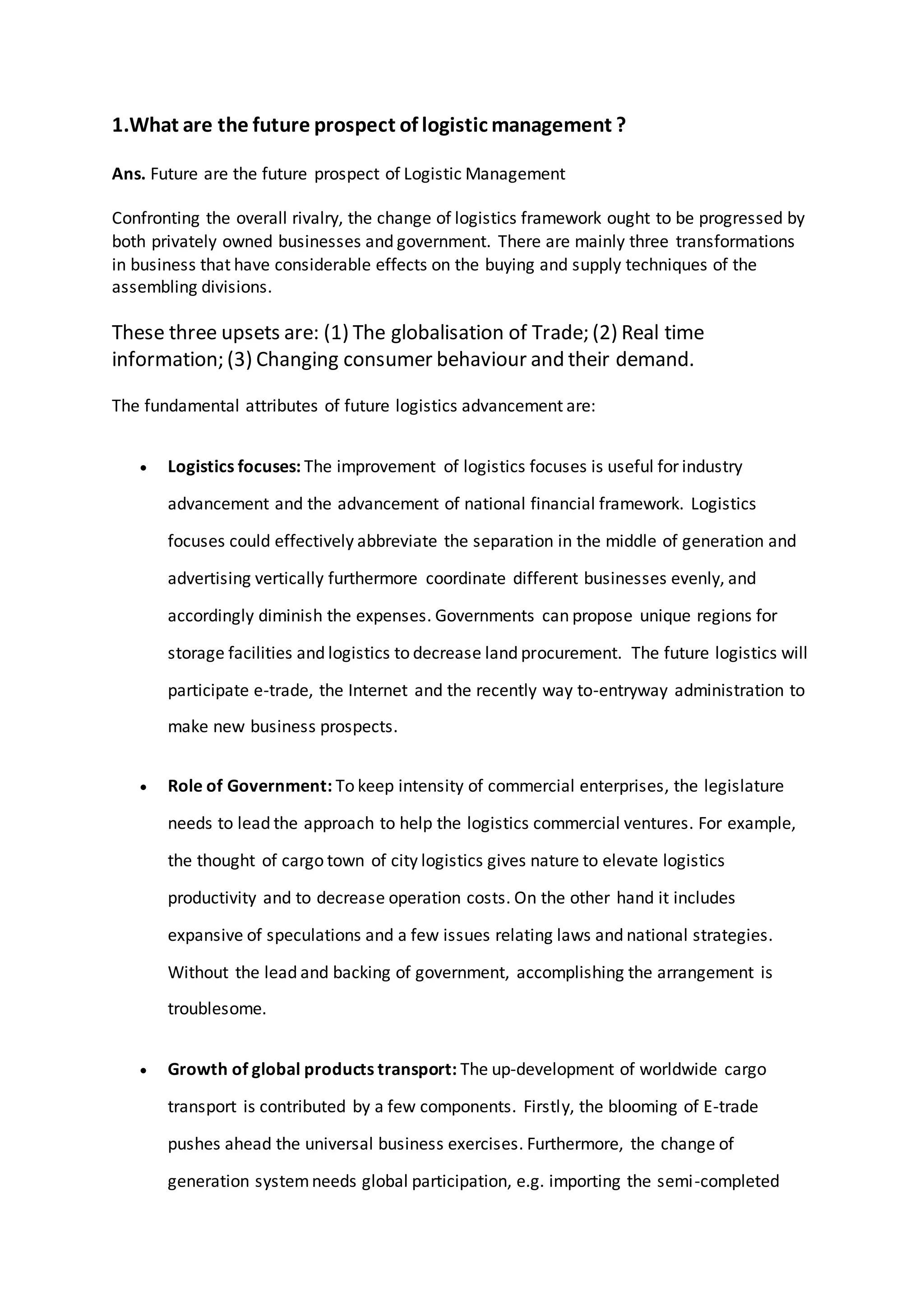 Assignment on logistic and Supply chain Management | DOCX