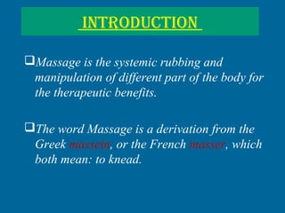 Assignment on massage therapy | PPT